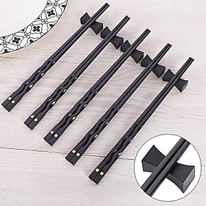 Chopsticks Reusable Chinese Japanese Fiberglass Chopsticks with Holder, Dishwasher Safe, Premium Quality Chopsticks Gift Set(5 pairs)