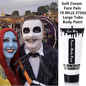 Go Ho Professional Cream White Face Paint Washable(2.37oz),Water Based White Body Paint Makeup,White Makeup for Halloween Cosplay SFX Goth Vampire Zombie Clown Makeup