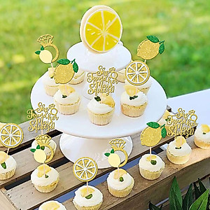 24 PCS Lemon Cupcake Toppers Glitter Fruit Theme Lemonade Party Cupcake Picks for Lemon Theme Baby Shower Wedding Engagement Bridal Shower Birthday Main Squeeze Party Cake Decorations Supplies