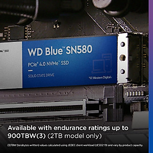 Western Digital 2TB WD Blue SN580 NVMe Internal Solid State Drive SSD - Gen4 x4 PCIe 16Gb/s, M.2 2280, Up to 4,150 MB/s - WDS200T3B0E