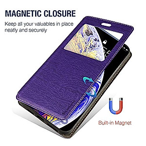 Shantime for Gigaset GX290 Pro Case, Wood Grain Leather Case with Card Holder and Window, Magnetic Flip Cover for Gigaset GX290 Pro (6.1”) Purple
