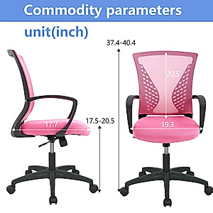 PayLessHere Office Chair Desk Chair Computer Chair Ergonomic Chair Adjustable Executive Mesh Mid Back with 360 Degree Swivel Wheels Lumbar Support Armrest (Pink)