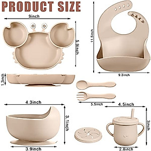 14 Pcs Baby Feeding Set Silicone Baby Led Weaning Feeding Supplies, Suction Bowl Crab Shape Divided Plate Adjustable Bib Soft Spoon Fork Snack Cup with Lid Drinking Cup, Toddlers Self Eating Utensil