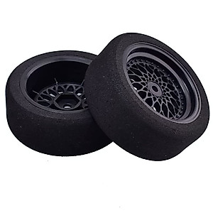 Shaluoman 4Pcs 1/10 On-Road Foam Tires& 2080-3mm Wheel Rims 12mm Hex for HSP HPI RC Racing Car Toy, Black