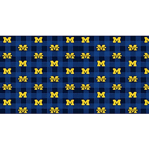 SYKEL ENTERPRISES University of Michigan Fleece Blanket Fabric-Michigan Wolverines Fleece Fabric with Buffalo Plaid Design