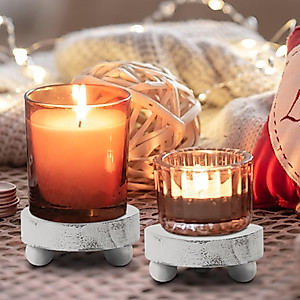 Ziluce Mini Wood Riser for Tiered Tray Decor, 2-Pack Small Wooden Risers for Display, 4-Inch Round Pedestal Stand, Distressed Farmhouse Risers for Home Decor - White