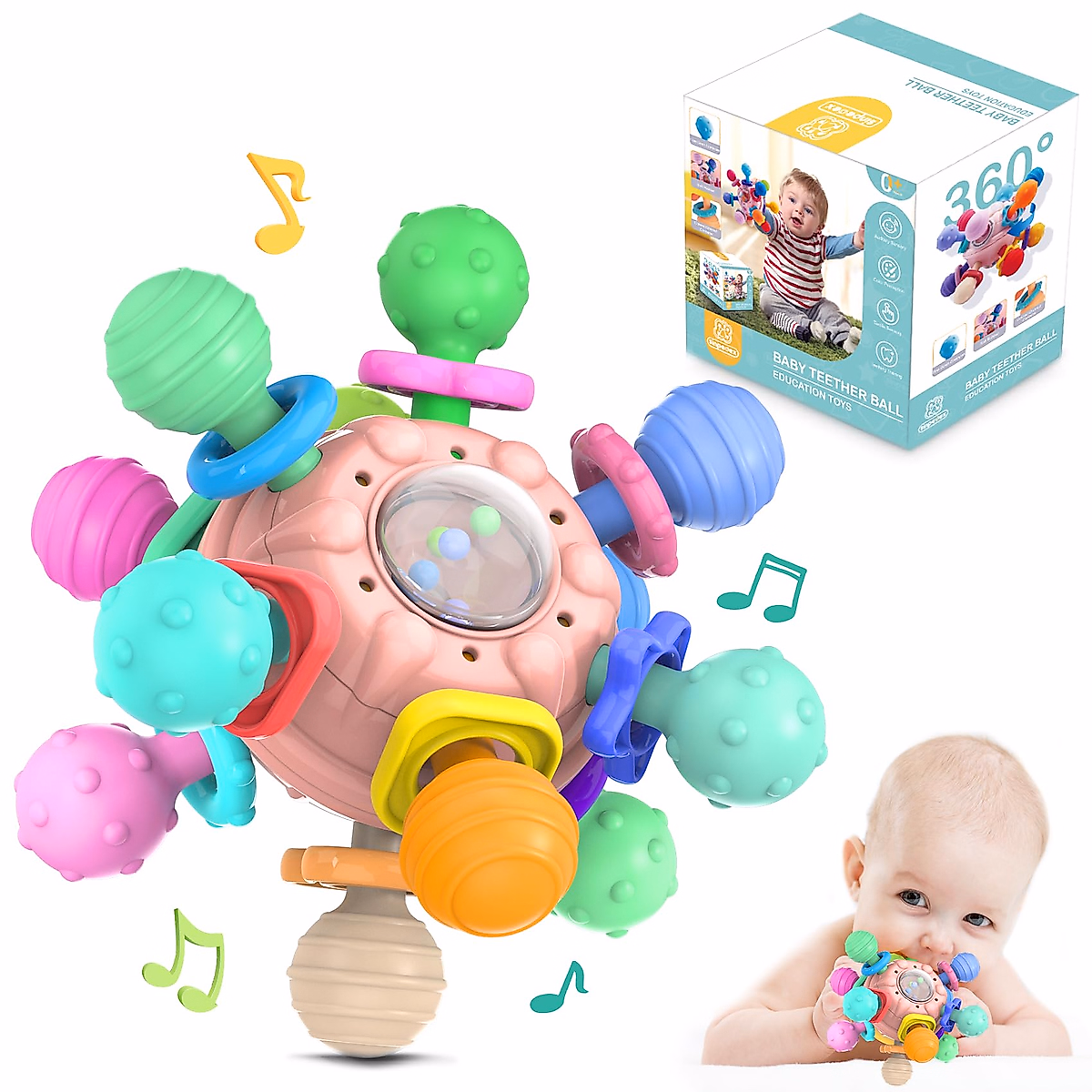 Teething Toys for Babies 0-6 Months: Sensory Toys for Infant - Baby Learning Developmental Toys Chewable Freezable Rattle Newborn Gifts for Boys Girls