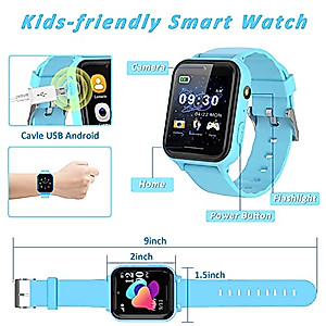 PTHTECHUS Kids Smart Watch Toys - Boys and Girls Smart Watch with Game Music MP3 Player Video HD Selfie Camera Calculator Alarm Clock Flashlight Recording 12/24 Hour Pedometer for 4-14 Years Old Gift