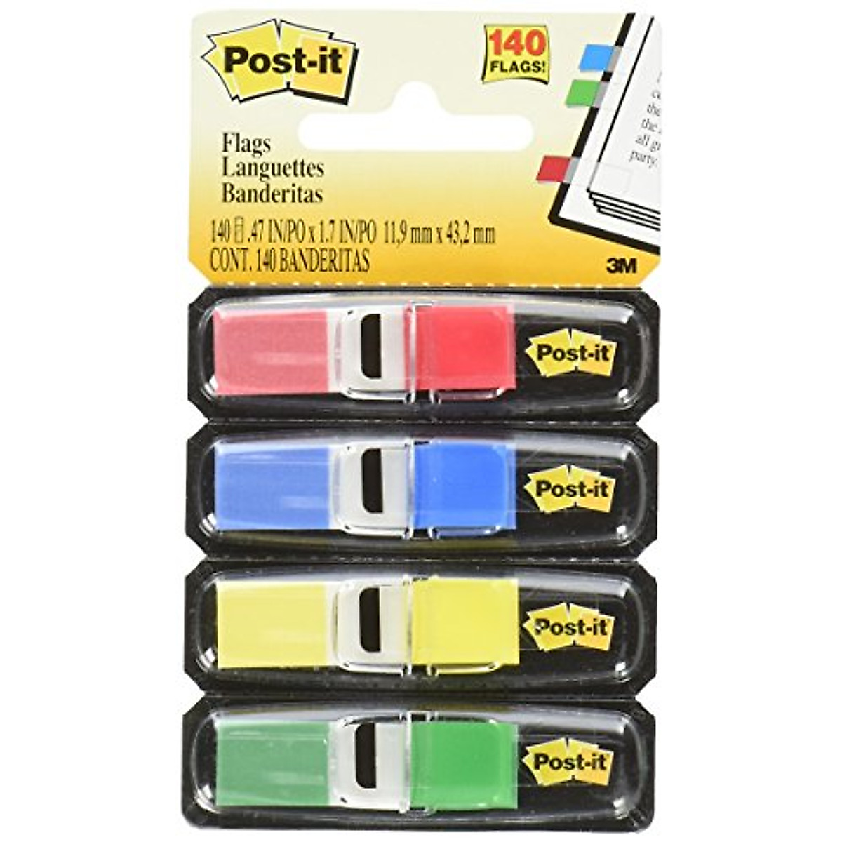 3M Post-It Flags in Dispensers, 1/2 X 1-3/4, 35/Color, 4 Colors/Pack (Mmm6834)