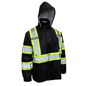 RK Safety TBK66 Class 3 Rain suit, Jacket, Pants High Visibility Reflective Black Bottom with X Pattern(Large, Black)