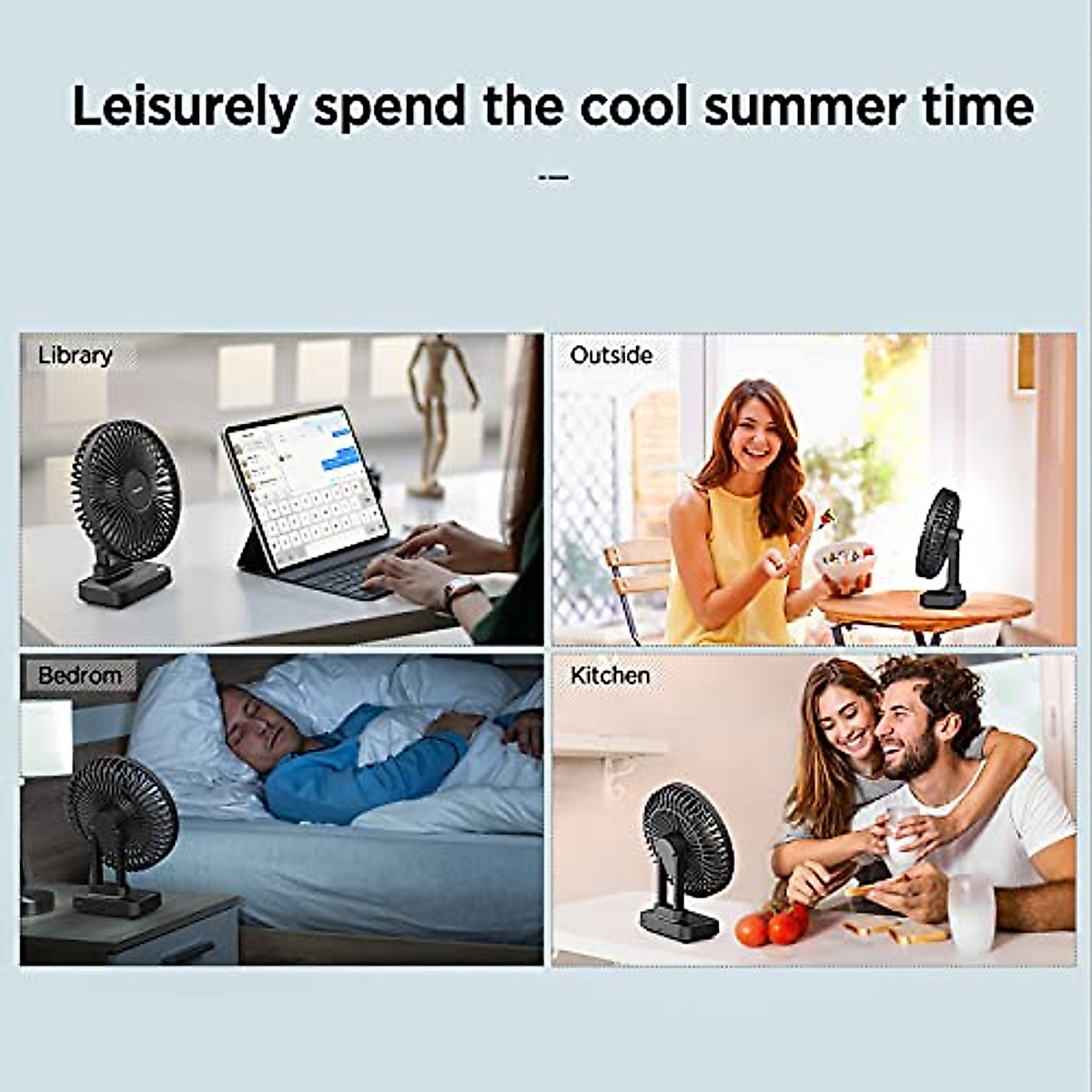 EasyAcc 7 Inch Desktop Battery Table Fan, Bedroom Fan [ Ultra-Quiet Comfortable Wind Fan ] 6700 Battery 3 Speed 90°Tilt Desk Fan with Type C, Electric Cooling Fan for Bedroom (Battery&USB Power)