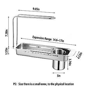 Kitchen Sink Caddy, Telescopic Sink Storage Rack Sink Sponge Holder for Kitchen Sink Stainless Steel Expandable (14.5"-17") Kitchen Sink Organizer with Dishcloth Towel Holder - Telescopic Drain Rack