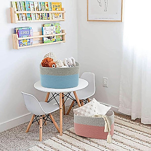 NUMONQ Cotton Baskets 3Pc Storage Set | Multi-Color ative Soft Basket Bins Organize Laundry Baby Toys Nursery with Handles, Pink/Blue/Green