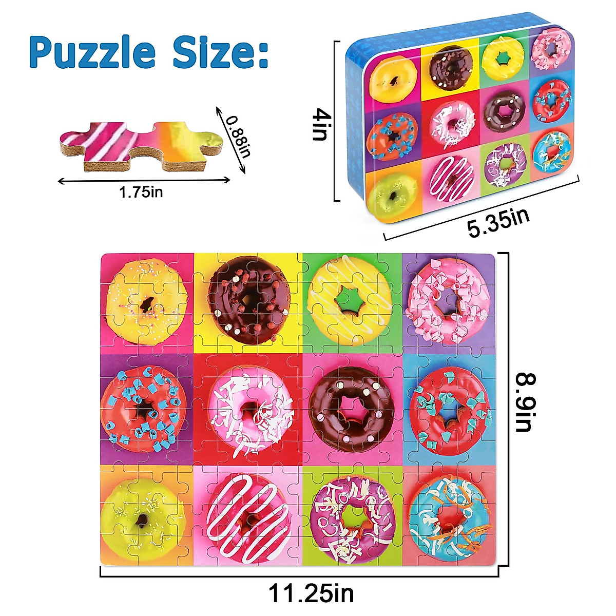 LELEMON Puzzles for Kids Ages 4-8,Donut Puzzle 100 Piece Puzzles for Kids in a Metal Box, Educational Kids Puzzles Jigsaw Puzzles 100 Piece Puzzle Games Puzzle Toys for Girls and Boys