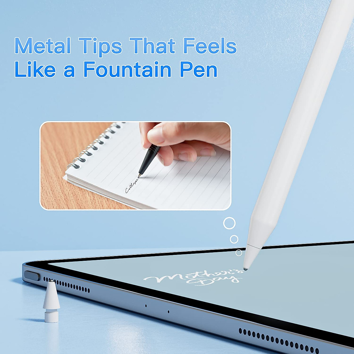 Apple Pencil Replacement Tips - Qreninv Upgraded Nibs Compatible with Apple Pencil 1st/2nd Generation, Precise Control, Penlike Metal Nib Wear [2 Pack]