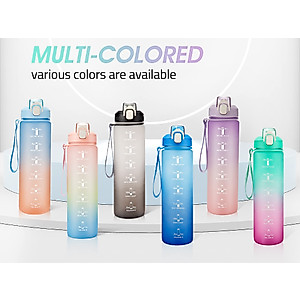 YC Kitchen Motivational Water Bottle with Time Marker- 32oz Water Bottles with Times to Drink, Leakproof & BPA Free Sports Water Bottle with Straw & Carry Strap for Fitness, Gym, and Outdoor Sports