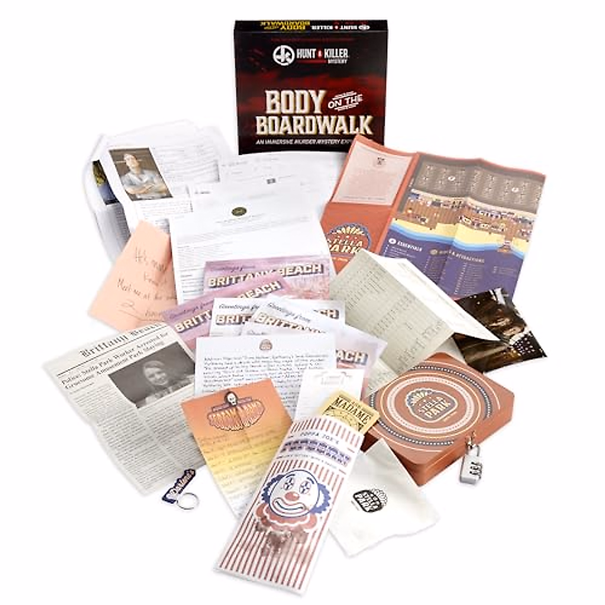 Hunt A Killer: Body On The Boardwalk, Catch the Amusement Park Killer, Interactive Unsolved Mysteries Game, Mystery Box for Game Night, Murder Mysteries Card, Puzzle & Board Games, For Ages 14+