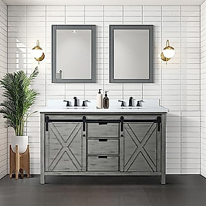 Bell+Modern Ketchum 60 inch Ash Grey Double Bath Vanity and Cultured Marble Countertop