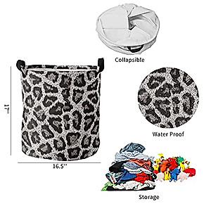 Goydema Collapsible Laundry Hamper Storage Basket, Leopard Print Animal Skin Clothes Hamper Basket with Handle Waterproof Laundry Bag Round Storage Basket for Toy Home Organizer