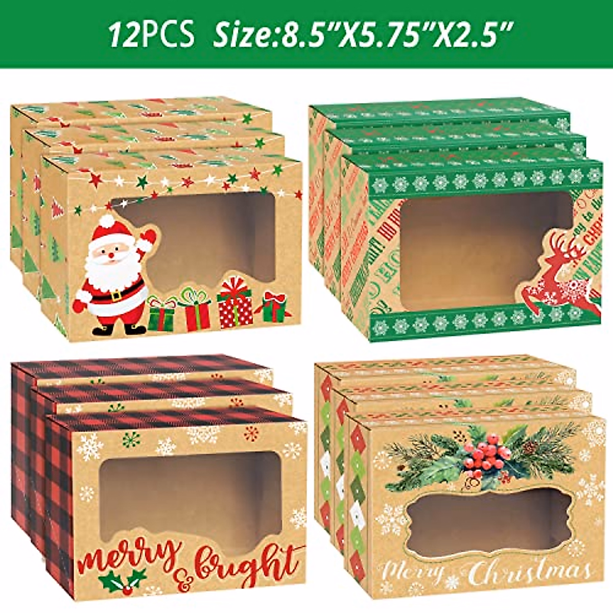 party funny 12 Christmas Cookie Boxes -Large Holiday Bakery Food Container for Gift Giving with 80 Count Christmas Foil Gift Stickers