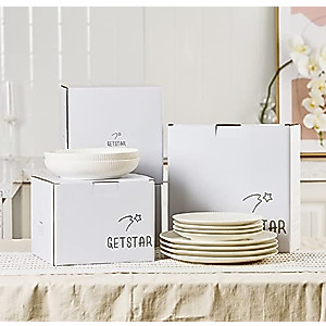 getstar Pasta Bowls, Large Salad Serving Bowls (8.5 inch 32 oz), Pasta Bowls Set of 6, Microwave Dishwasher Safe Shallow Bowl (White)