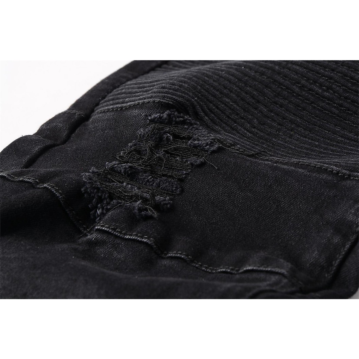 ZLZ Black Ripped Biker Jeans for Men Slim Fit, Men's Comfy Stretch Distressed Biker Jeans Pants Rock, Designer Jeans, Size 36