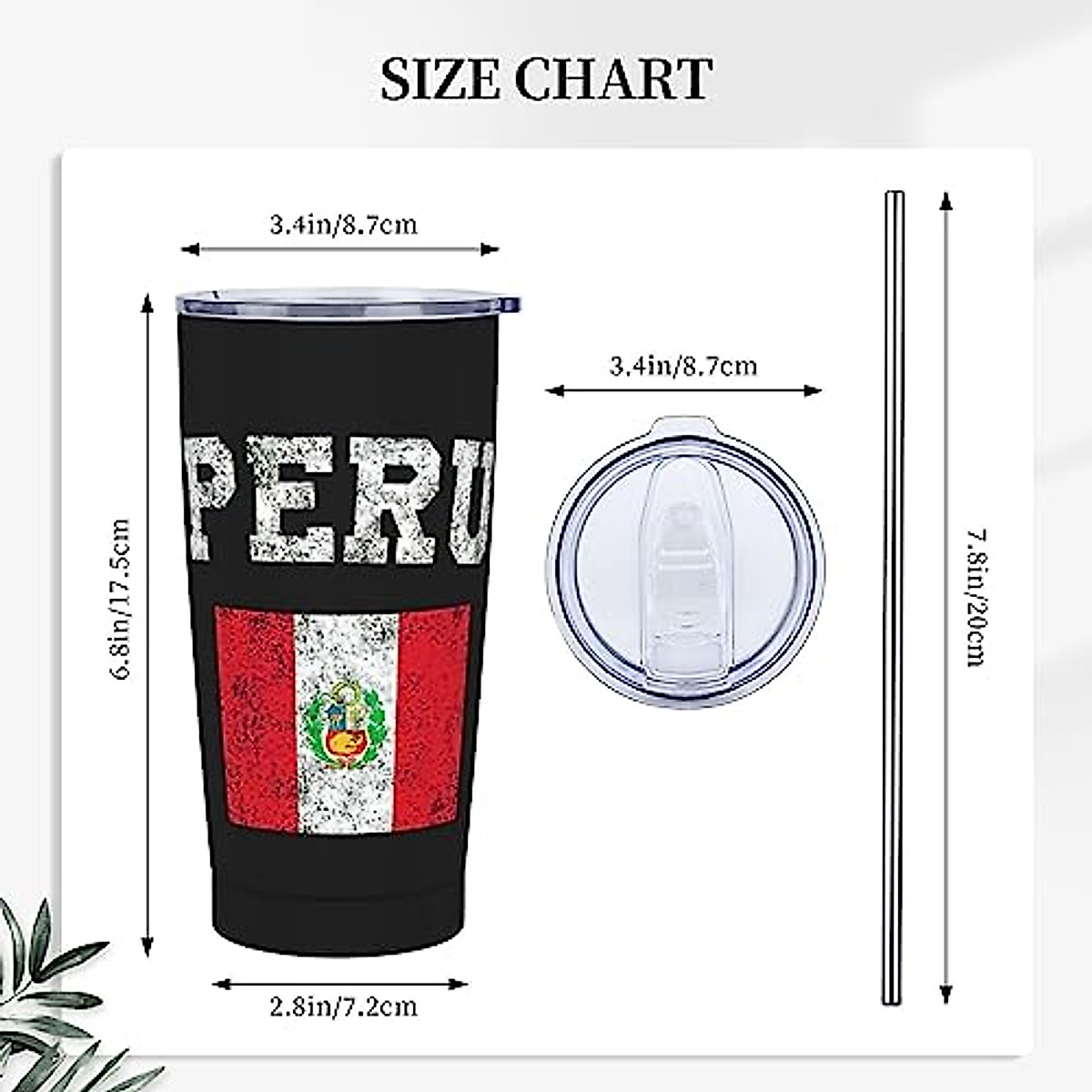 Peru Flag Peruvian Stainless Steel Vacuum Insulated Tumbler 20oz Coffee Cups Travel Mug Car Drinking Cup With Leak-Proof Flip Lid Metal Straw Cleaning Brush Gift For Men Women