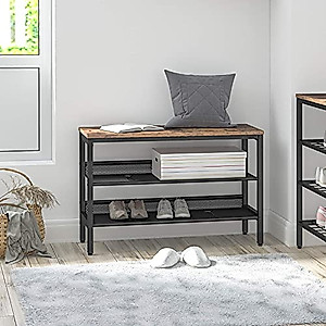 HOOBRO Shoe Rack and Shoe Bench Bundles, Narrow Shoe Storage Organizer with 7 Metal Shelves, Industrial Shoe Storage Bench, for Entryway, Living Room, Hallway