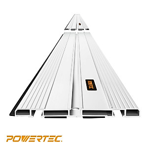POWERTEC 71573 55” Track Saw Guide Rail Joining Set for Bosch Track Saws | Includes (2) Aluminium Extruded Guided Rails and (1) Guide Rail Connectors for Woodworking Projects