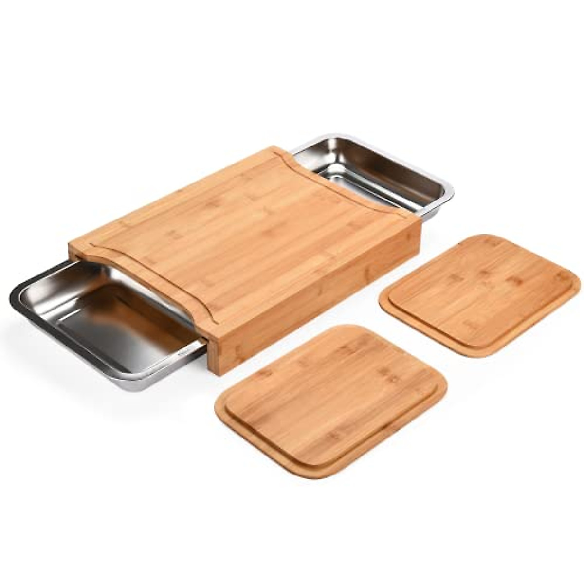 Prosumer's Choice Non-slip Bamboo Cutting Board With Built-In Containers and Storage - Chopping Board with Tray Board- Heavy Duty Wooden Cut Board - for Veggies, Fruits, MeatsPros