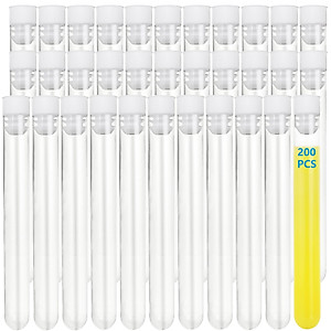 Acrux7 200 PCS Clear Plastic Test Tubes with Caps 12x100mm 8ml Test Tubes Good Sealing for Scientific Experiments, Birthday Party Supplies, Candy, Bath Salts, Beads