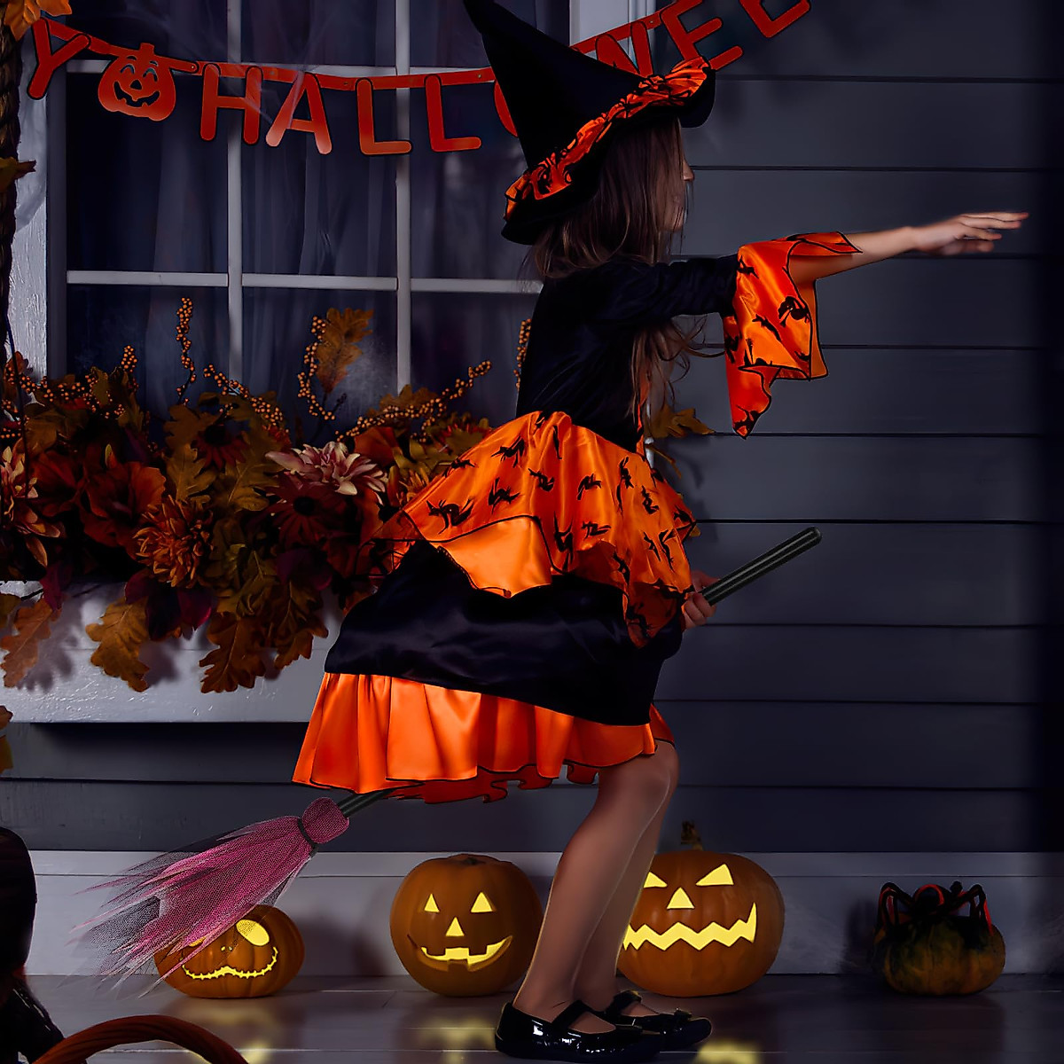 DOITOOL Halloween Witch Broom Kids Witch Broomstick Props Plastic Witches Broom Halloween Decor Witches Broomstick Halloween Witch Decoration Props Witch Costume Accessories