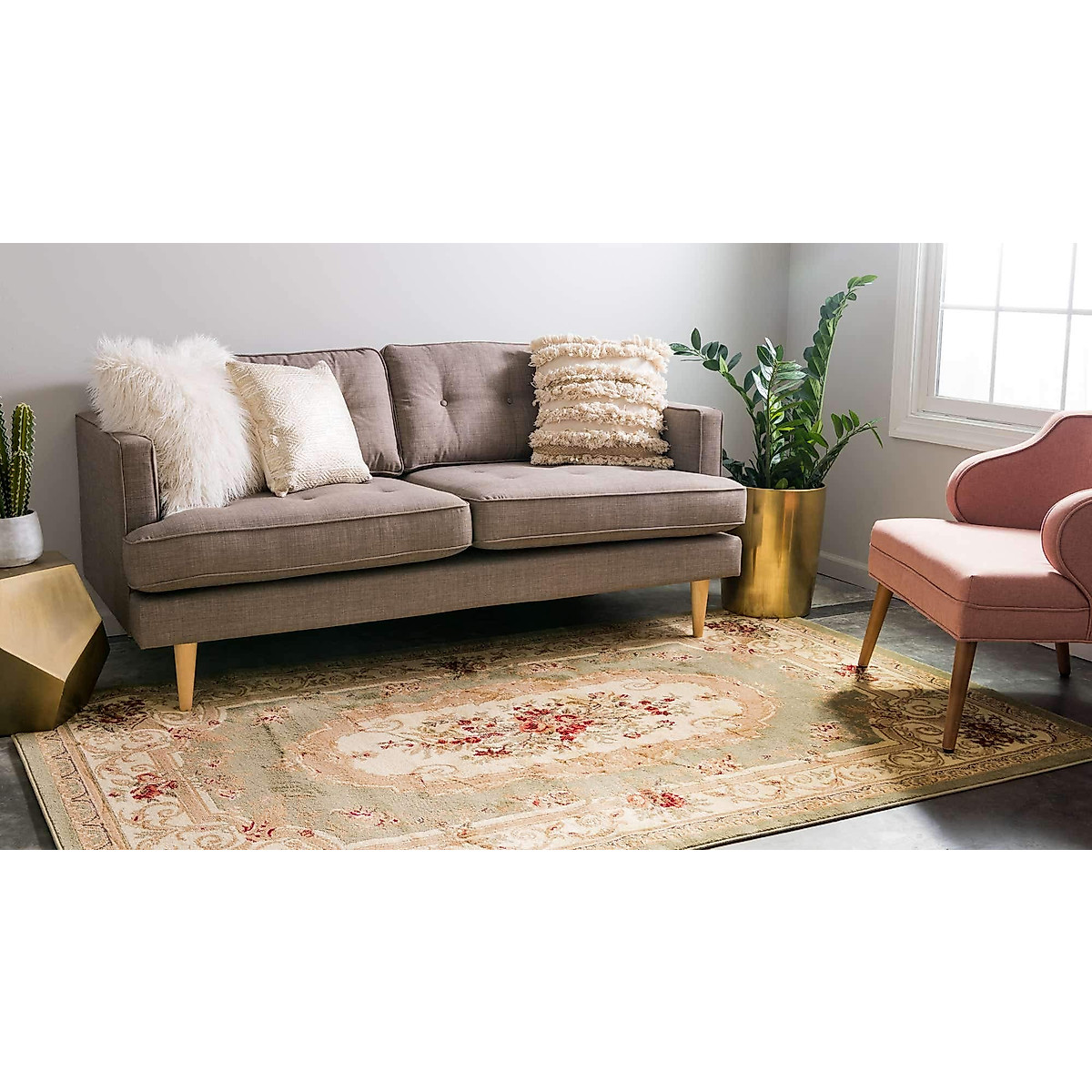 Unique Loom Versailles Collection Traditional Classic Floral Motif Area Rug (5' 0 x 8' 0 Rectangular, Green/ Ivory)