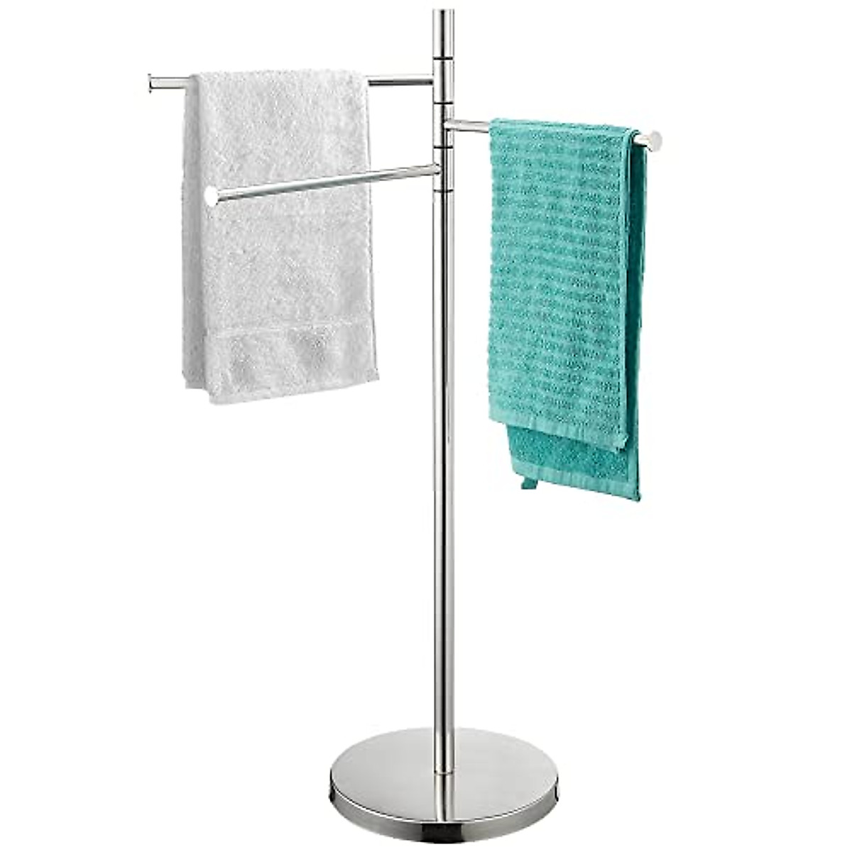 Standing Towel Racks for Bathroom, Freestanding Bathroom Towel Rack Stand with 3 Swivel Arms, Stainless Steel Outdoor Floor Towel Holder, Rust Proof Chrome, DECLUTTR