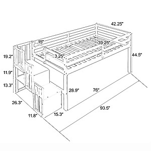 CITYLIGHT Low Loft Bed with Staircase,Twin Size Kids Loft Bed with Step Storage,Wood Loft Bed Frame Twin with Safety Guardrails for Girls, Boys,Grey