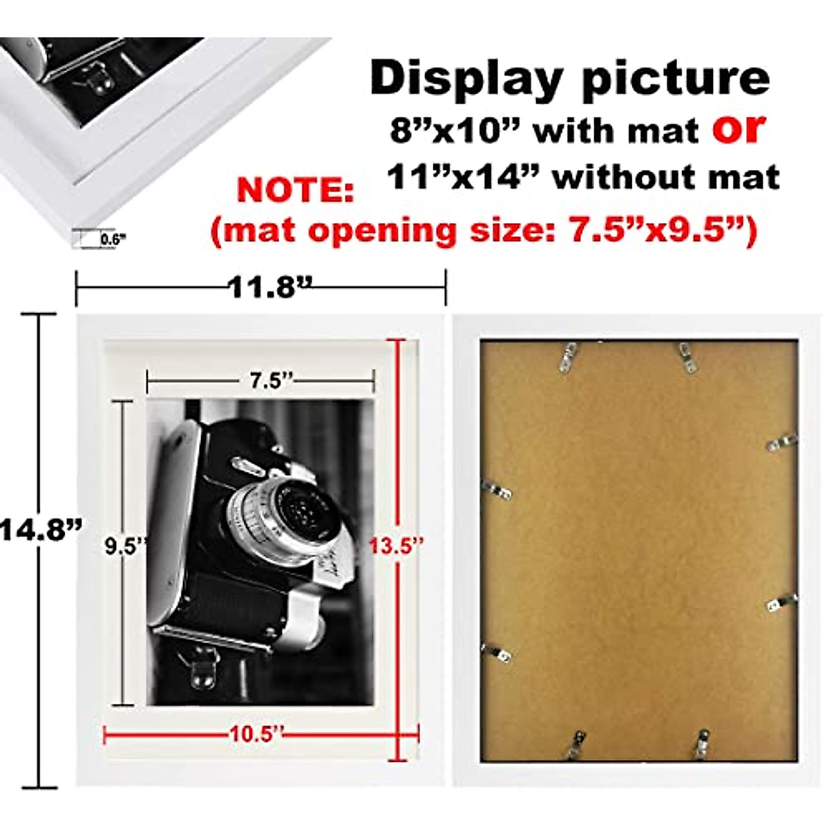 LUOFU 11x14 Picture Frames Set of 2,White Picture Frame 11x14,Display Pictures 8x10 with Mat or 11x14 without Mat,Multi Photo Frames Collage for Wall Art Decorative Display