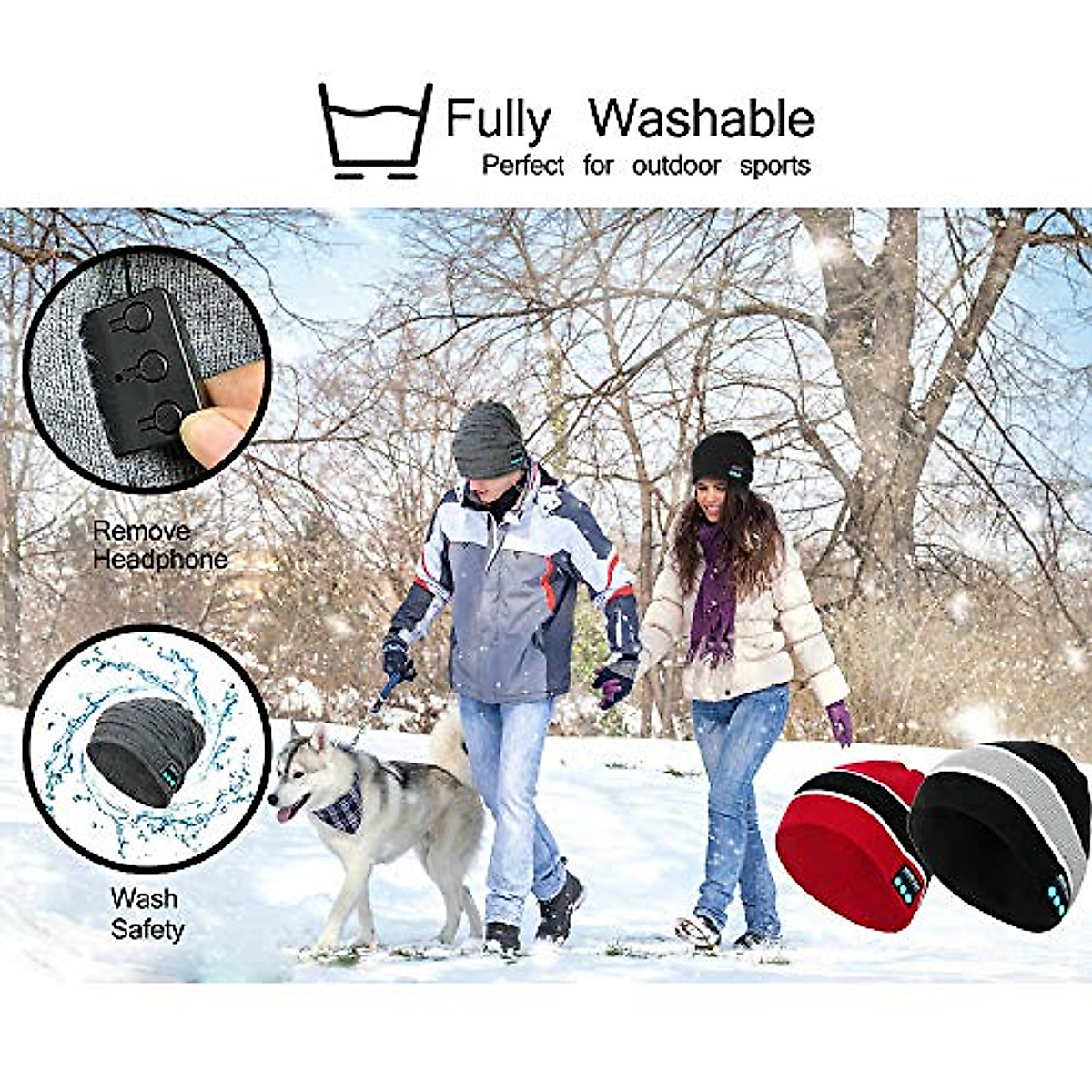 Bluetooth Beanie Hat 5.0 Wireless Headphones Music Hats with Built-in Microphone Winter Hat Warm Ski Cap for Men Women (012-Grey)