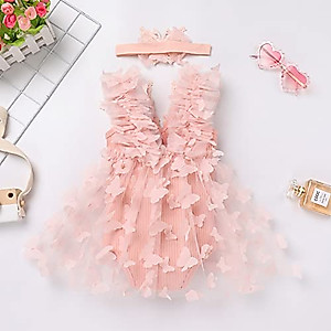 First Birthday Outfit Girl: Baby Butterfly Outfits Boho Romper Princess Butterfly Dress for Toddler Headband Cake Smash Easter Newborn Photography Butterflies Tutu Infant Photoshoot Pink 6-12 Months