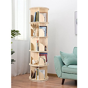 Rotating Bookshelf, 360 Display 5 Tier Floor Standing Bookcase Storage Rack for Kids&Adult, Wood Narrow Book Shelf Organizer for Bedroom, Living Room, Study Room(63 * 18.1 * 18.1inch)