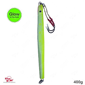 4pcs 2-Color Fish WOW!® 400g Speed jigs 14oz Fishing Vertical Knife Jigging Trolling Fast Jig Fall Metal Flat Bait with Two Assist Hook Big Game