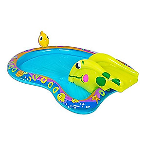 Banzai BAN-85319 Shade 'N Slide Turtle Heavy Duty Outdoor Toy Inflatable Kiddie Splash Pool Set with Sprinkler for Children and Kid Backyard Water Fun