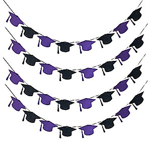 Graduation Decorations Purple Black 2023 /4pcs Graduation Hat Banner Garlands Purple Black for Class of 2023 Graduation Party Supplies/Purple Graduation Decor