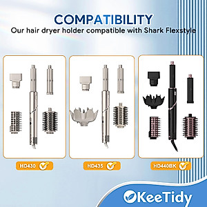 Wall Mount Holder Compatible with Shark FlexStyle HD430 HD435 HD440BK, Hair Dryer Stand, Wall Mounted Organizer for Storage Attachments, Rack with Cord Hanger for Accessories Curlers Brushes