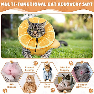 MABOZOO 2-in-1 Cat Surgical Suit, 2 Cat Recovery Suit & Cat Cone Collar for Cats After Surgery, Cute Kitten Surgical Full Bodysuit Cat Recovery Collar for Cats Dogs 4-8lb(Yellow)