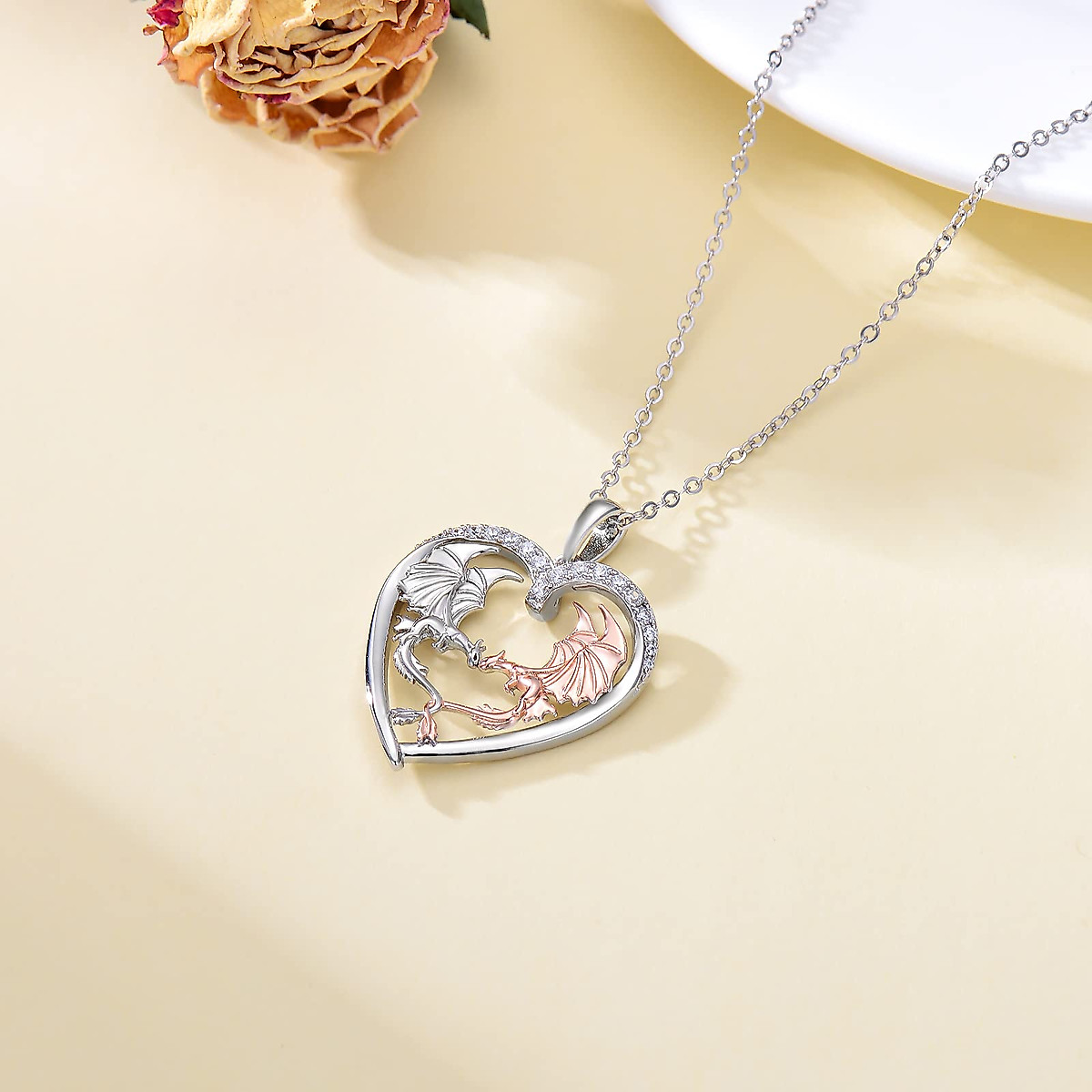 ONEFINITY Dragon Necklace Sterling Silver Dragon Heart Pendant Jewelry Gifts for Women Men Her