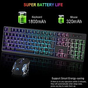 Wireless RGB Gaming Keyboard and Mouse - Rechargeable RGB Backlit Keyboard Mouse Long Battery Life,Mechanical Feel Gaming Keyboard with 7 Color Wireless Gaming Mouse for PC Game and Work