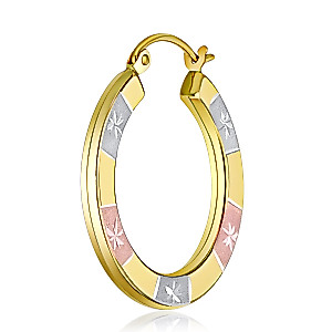 14k REAL Tri Color Gold 2mm Thickness Hoop Earrings (23mm Diameter)