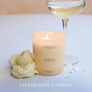 Benevolence LA Malibu Nights Scented Candle | Champagne & Peony | 8oz, 45-Hour Burn | Luxurious Home Fragrance | Natural Wax, Cotton Wick | Malibu Sands Collection