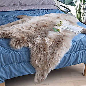 Carvapet Soft Fur Rugs Fake Reindeer Hide Area Rug Fluffy Faux Fur Carpet for Bedroom Floor Mat Home Decorative Throw Rug for Living Room, 4ft x 5ft, Brown