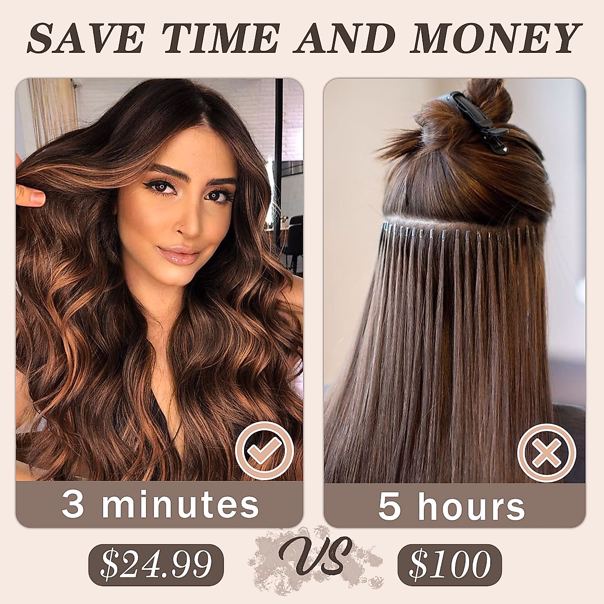 NAYOO Clip in Hair Extensions for Women 20 Inch Long Wavy Curly Auburn Mix Chestnut Hair Extension Full Head Synthetic Hair Extension Hairpieces(6PCS,Auburn Mix Chestnut)